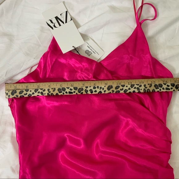 Zara | Dresses | Zara Hot Pink Side Ruche Slip Dress Nwt | Poshmark